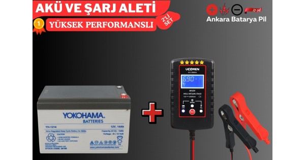 YOKOHAMA 12V 14 AH VE Ucomen 6/12V 2A Siyah Akü Şarj Cihazı - 62133531